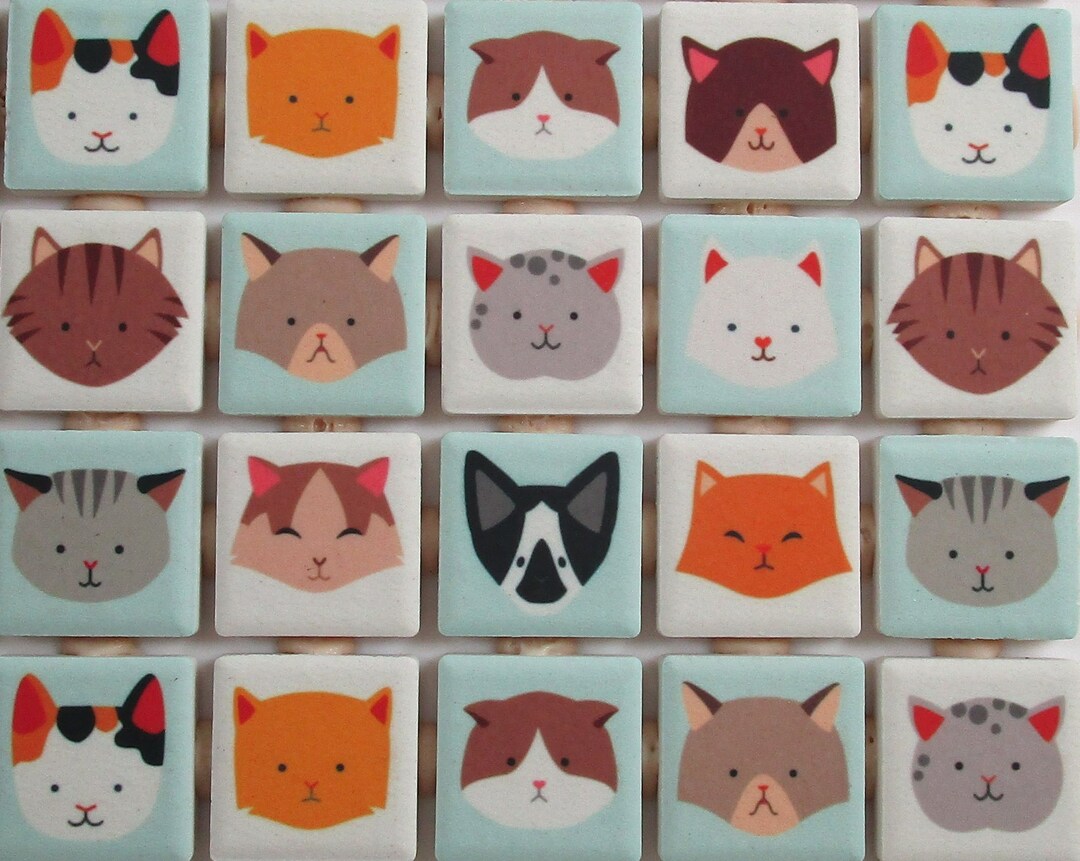 Cat Faces Ceramic Mosaic Tiles - 36 Pieces Cats Mosaic Tile Mixed Cat ...