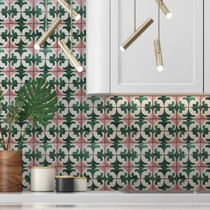 Pink and Green Patterned Ceramic Tile - Vintage Moroccan Tile Design ...