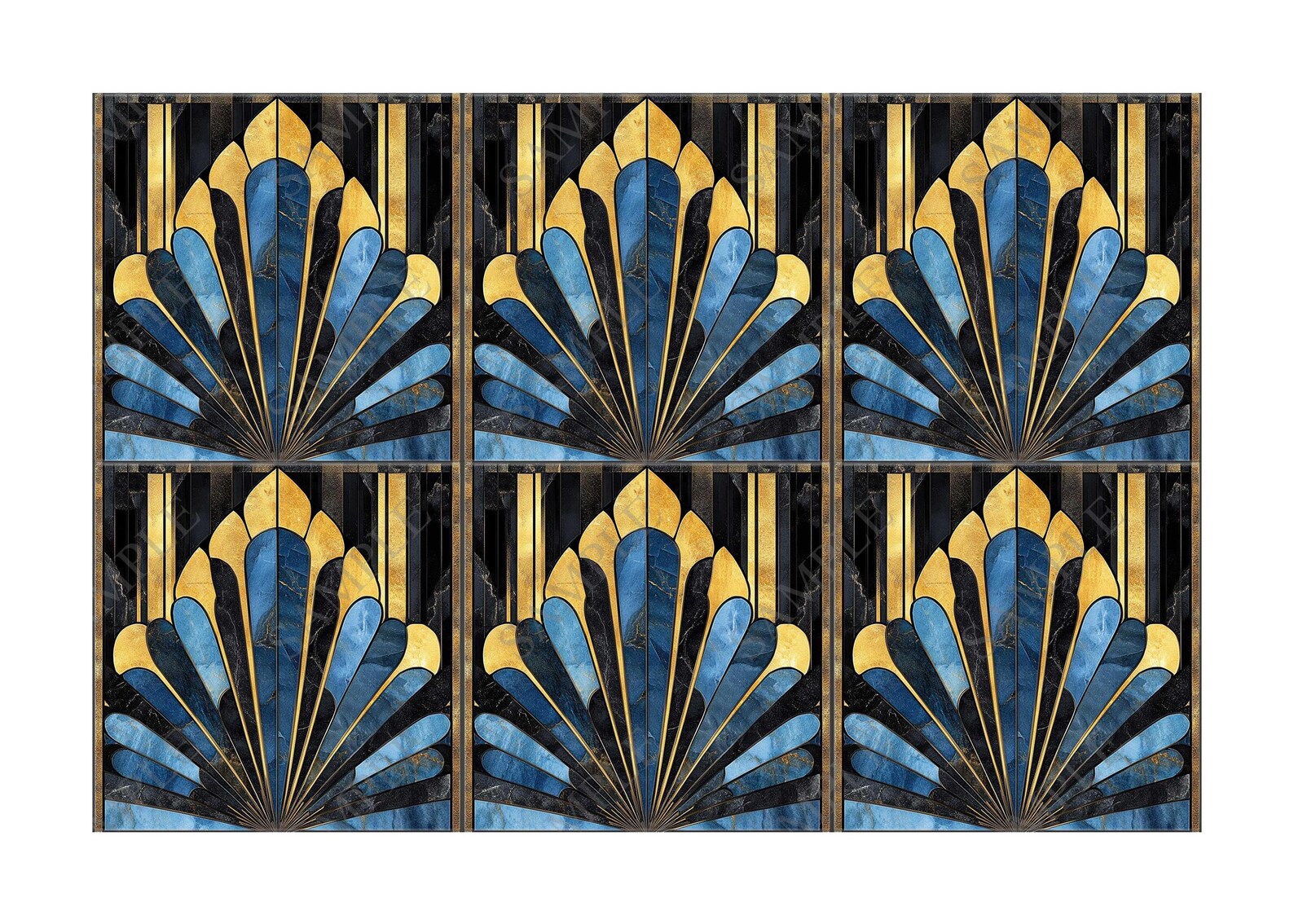 Art Deco Design Ceramic Tile - Black Blue Gold Tones Art Deco Kitchen ...