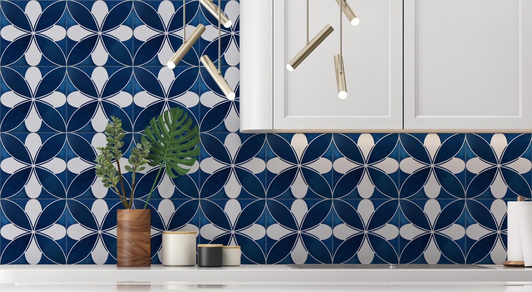 Blue and White Patterned Ceramic Tile - Vintage Moroccan Tile Design ...