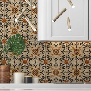 Warm Colors Botanical Ceramic Tile Patterned Kitchen Backsplash Tile ...