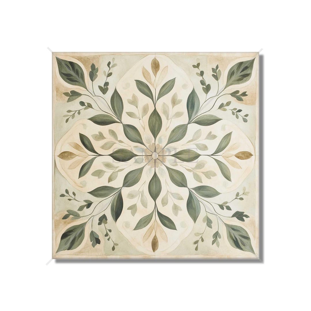 Green Beige Botanical Ceramic Tile Patterned Kitchen Backsplash Tile ...