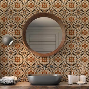 Warm Colors Botanical Ceramic Tile Patterned Kitchen Backsplash Tile ...