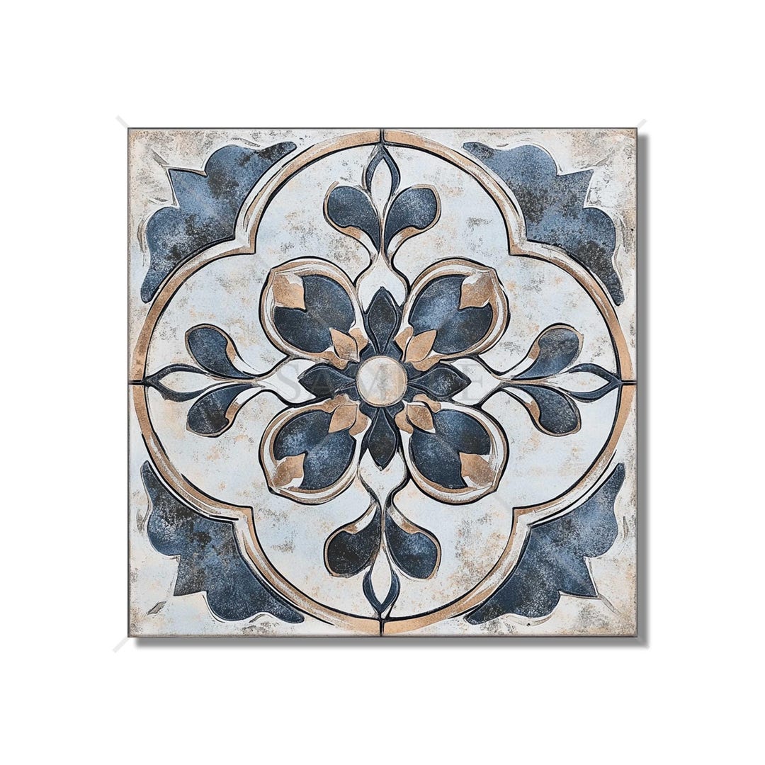 Vintage Blue Gold Design Ceramic Tile - Unique Blue Kitchen Backsplash ...