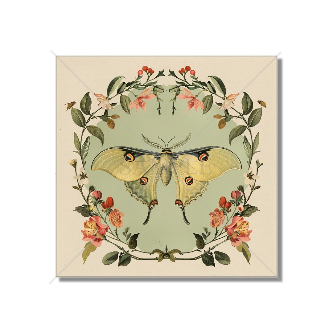 Vintage Botanical Luna Moth Design Ceramic Tile Kitchen Backsplash Tile ...