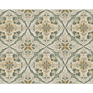 Sage Green Ceramic Tile Antique Pattern Green and Cream Kitchen ...