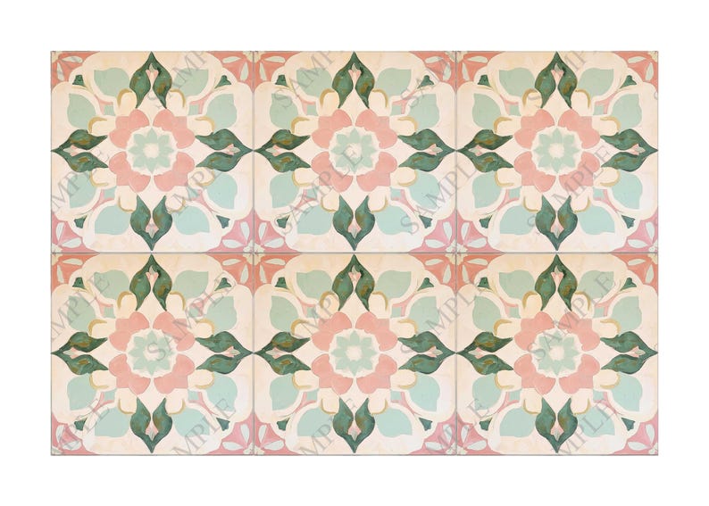 Vintage Pink and Green Design Ceramic Tile - Kitchen Backsplash Tile ...