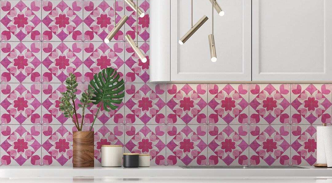 Bright Pink Ceramic Tile - Pink Kitchen Backsplash Tile - Unique Bright ...