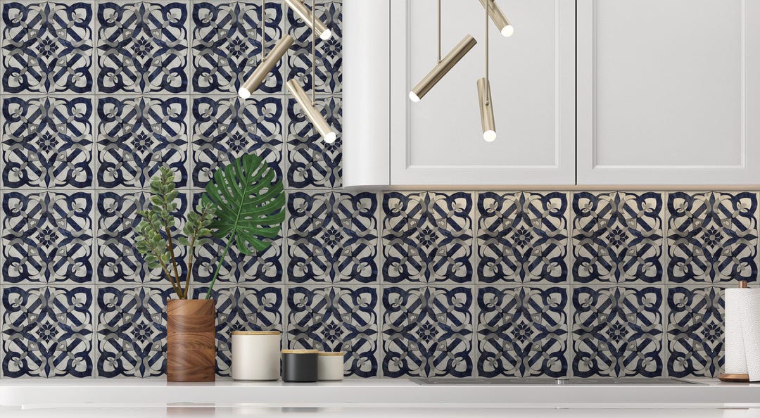 Navy Blue Ceramic Tile - Vintage Moroccan Tile Design - Kitchen ...