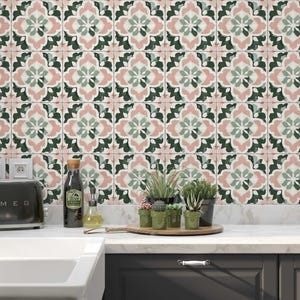 Pink and Green Vintage Design Ceramic Tile - Kitchen Backsplash Tile ...