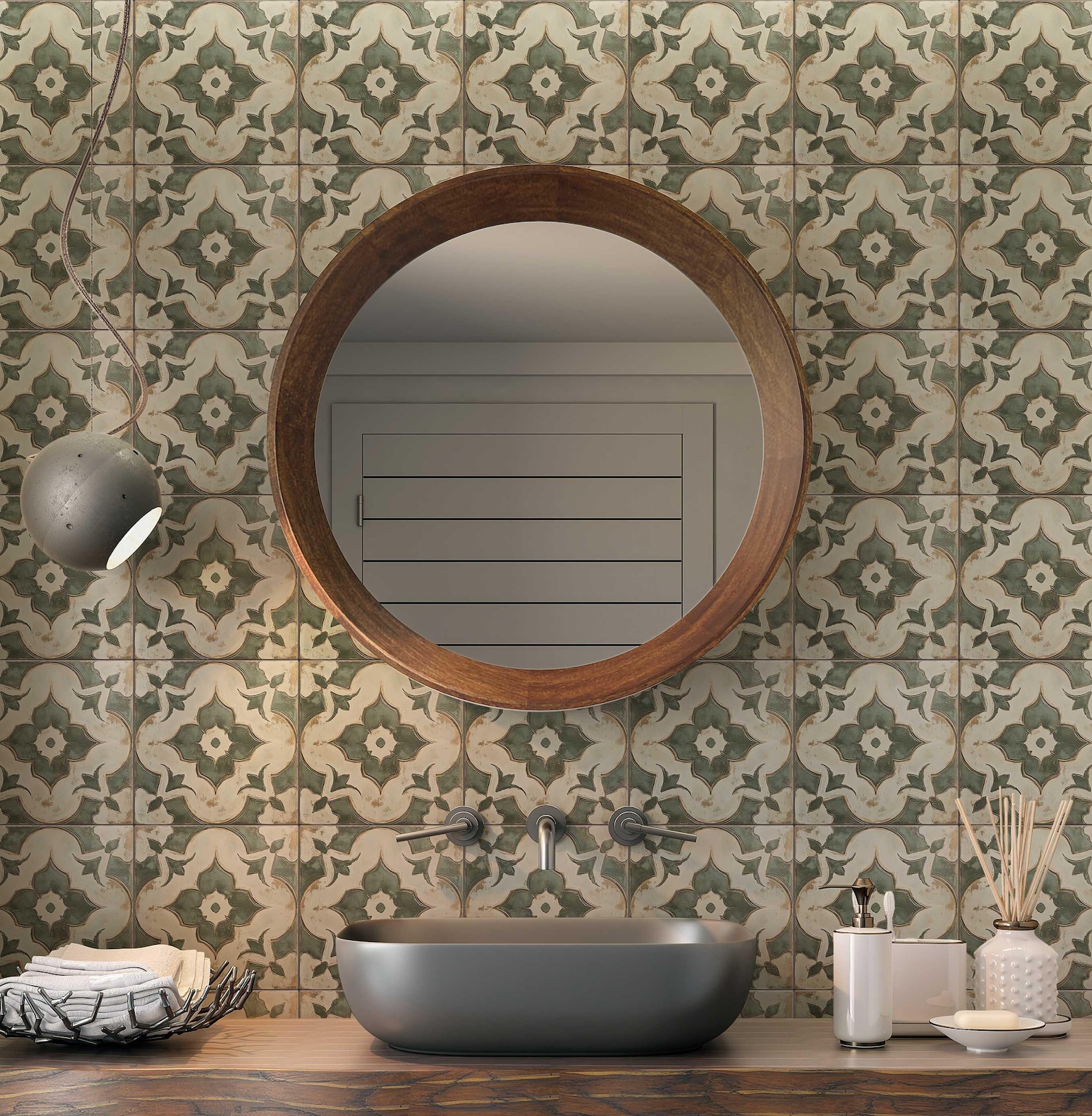 Ceramic Tile Sage Green Patterned Vintage Design Kitchen Backsplash ...