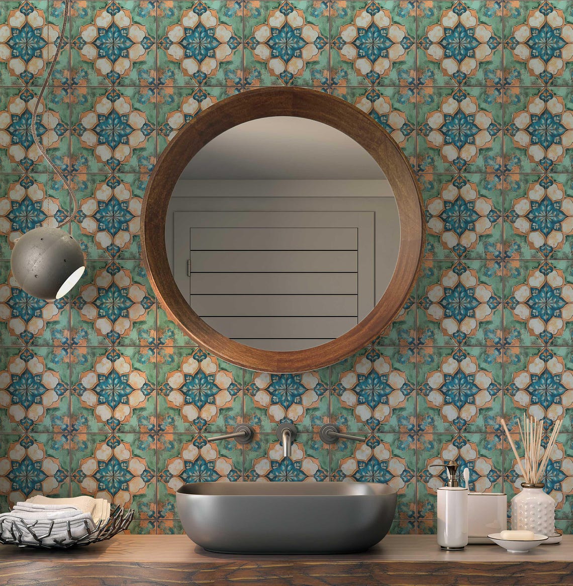 Mint Green Blue Copper Ceramic Tile - Vintage Moroccan Tile Design ...