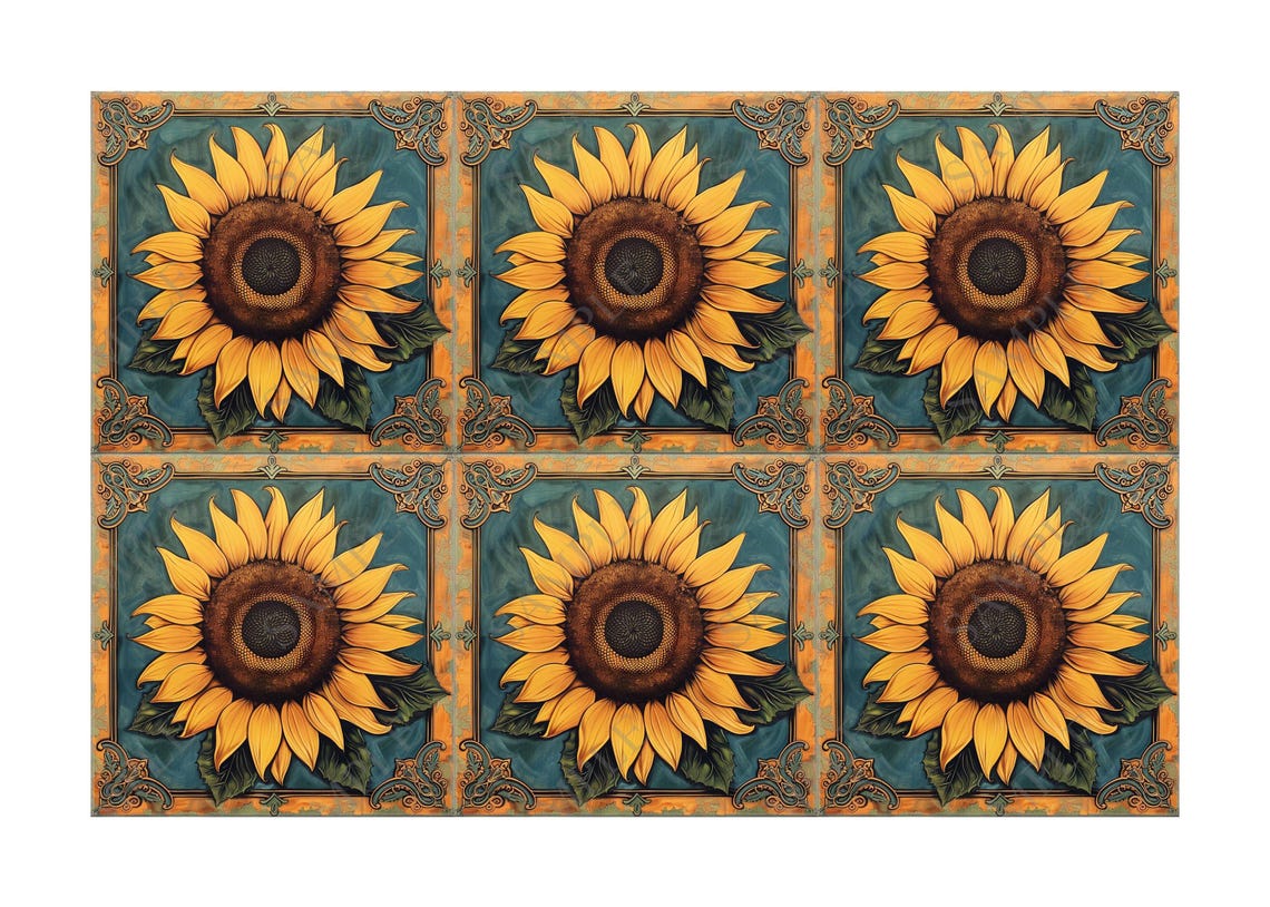 Sunflower Design Ceramic Accent Tile - Floral Design Kitchen Accent ...