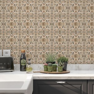 Neutral Colors Floral Ceramic Tile - Vintage French Floral Design Tile ...