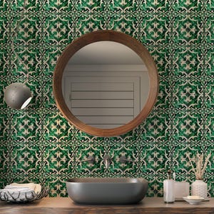 Emerald Green Patterned Ceramic Tile - Unique Kitchen Backsplash Tile ...