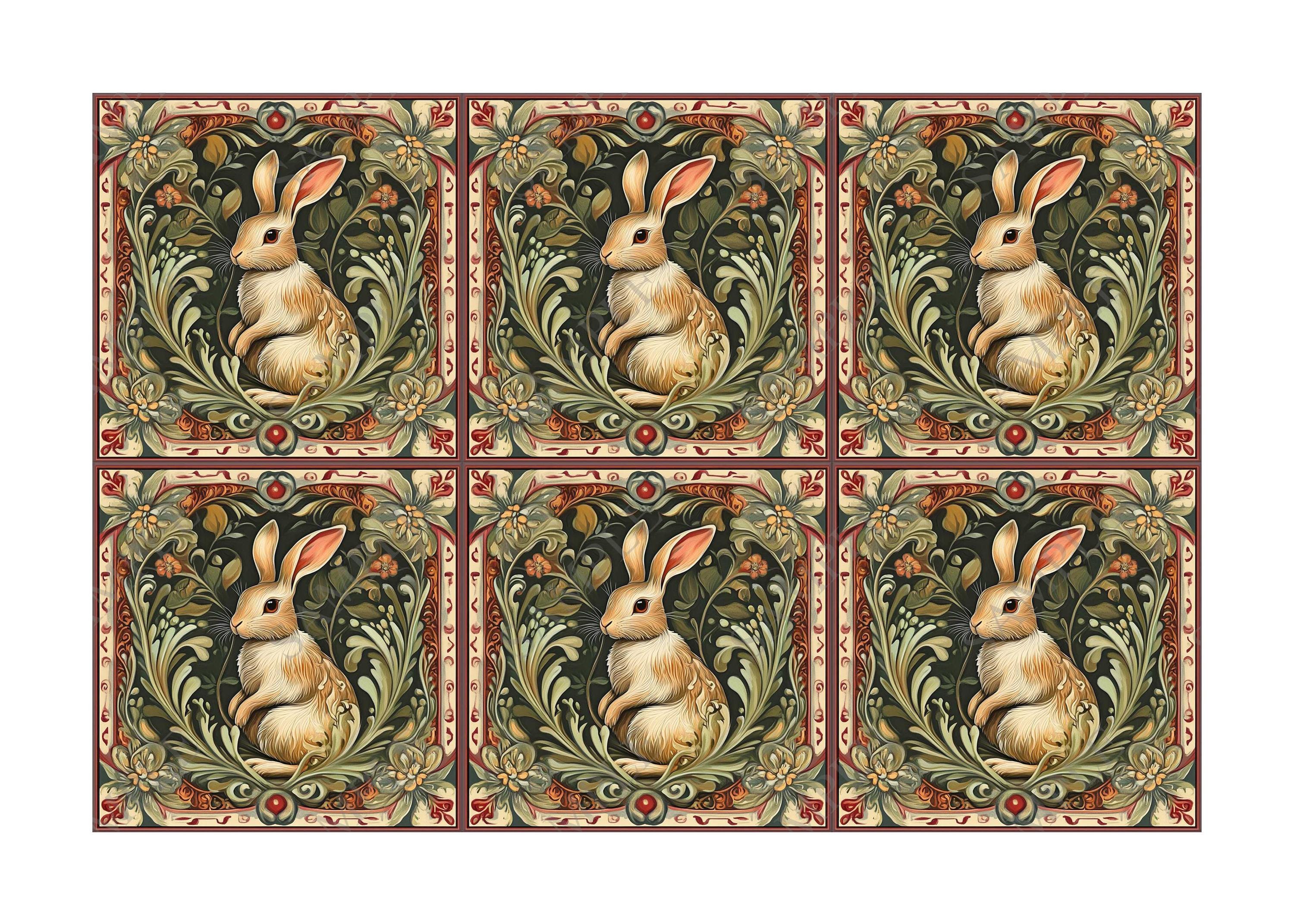 Bunny Rabbit Ceramic Tile Vintage Design Rabbit Ceramic Tile - Rabbit ...
