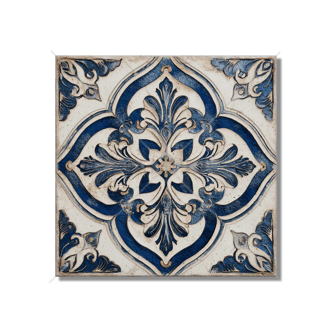 Aged Dark Blue Ceramic Tile - Vintage Design Dark Blue Kitchen ...