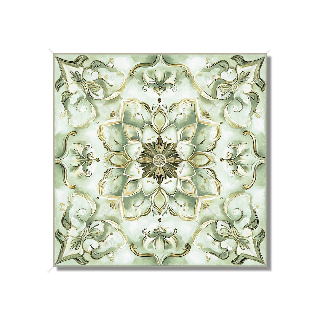 Light Green Ceramic Tile Vintage Design Tile - Light Green Kitchen ...