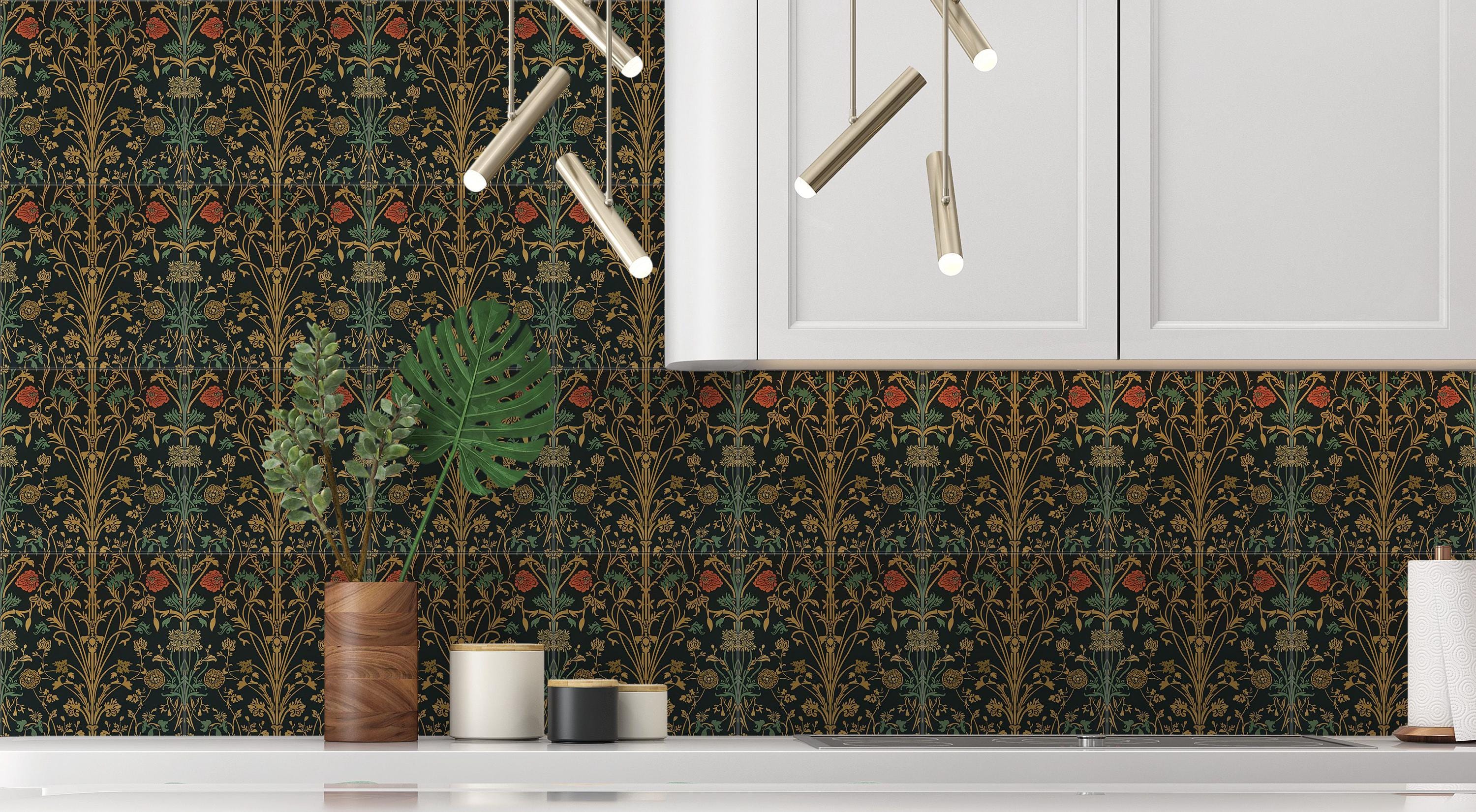 Moody Floral William Morris Design Ceramic Tile Art Nouveau Kitchen ...