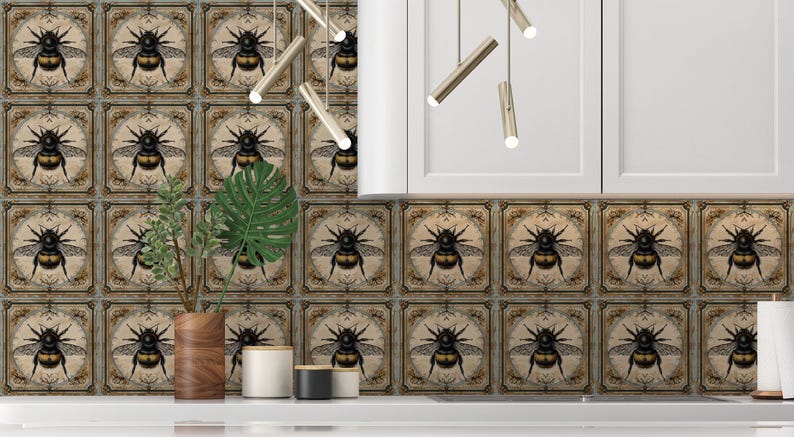 Vintage Bee Design Ceramic Tile - Kitchen Backsplash Tile - Unique ...