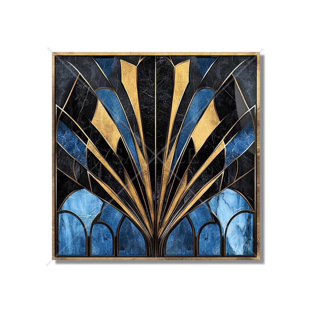 Art Deco Design Ceramic Tile - Black Blue Gold Tones Art Deco Kitchen ...