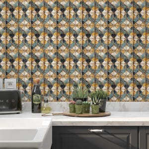 Tan Blue White Ceramic Tile - Vintage Moroccan Tile Design - Kitchen ...