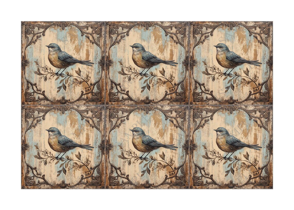 Vintage Bird Design Ceramic Tile - Ceramic Tiles With Birds - Blue Bird ...