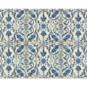 Blue Beige Ceramic Tile - Vintage French Floral Tile Design - Blue ...
