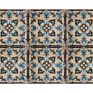 Blue Beige Floral Ceramic Tile - Vintage French Floral Design Tile ...