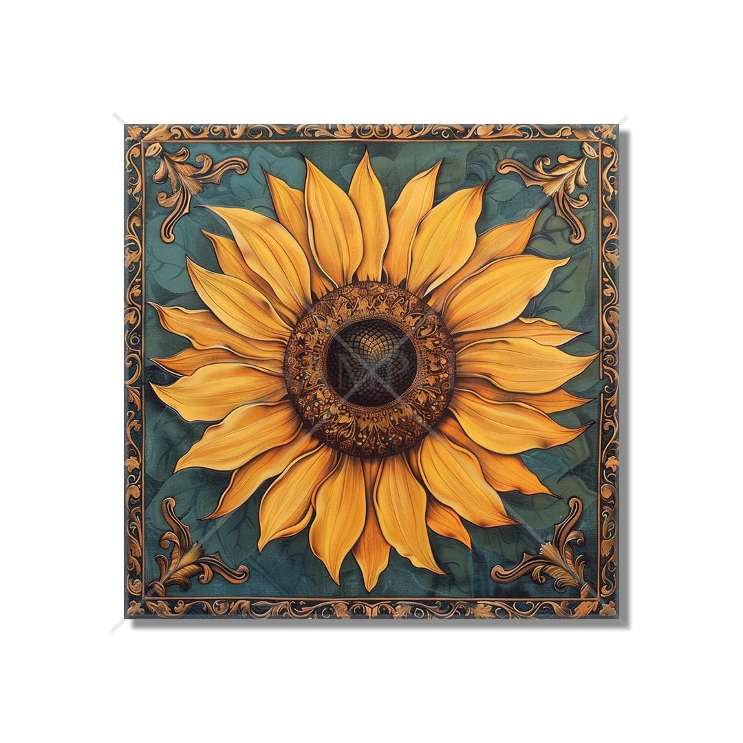 Sunflower Design Ceramic Accent Tile - Floral Design Kitchen Accent ...