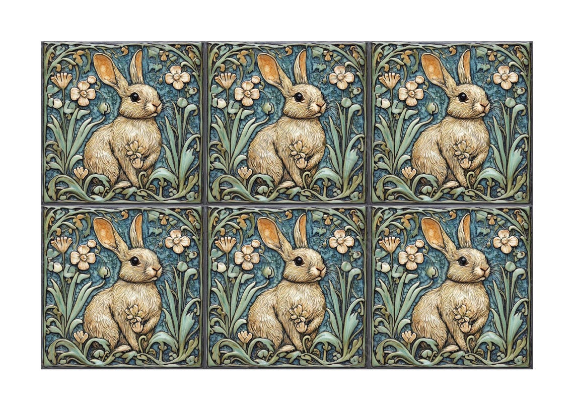 Bunny Rabbit Ceramic Tile - Vintage Design Rabbit Ceramic Tile - Rabbit ...