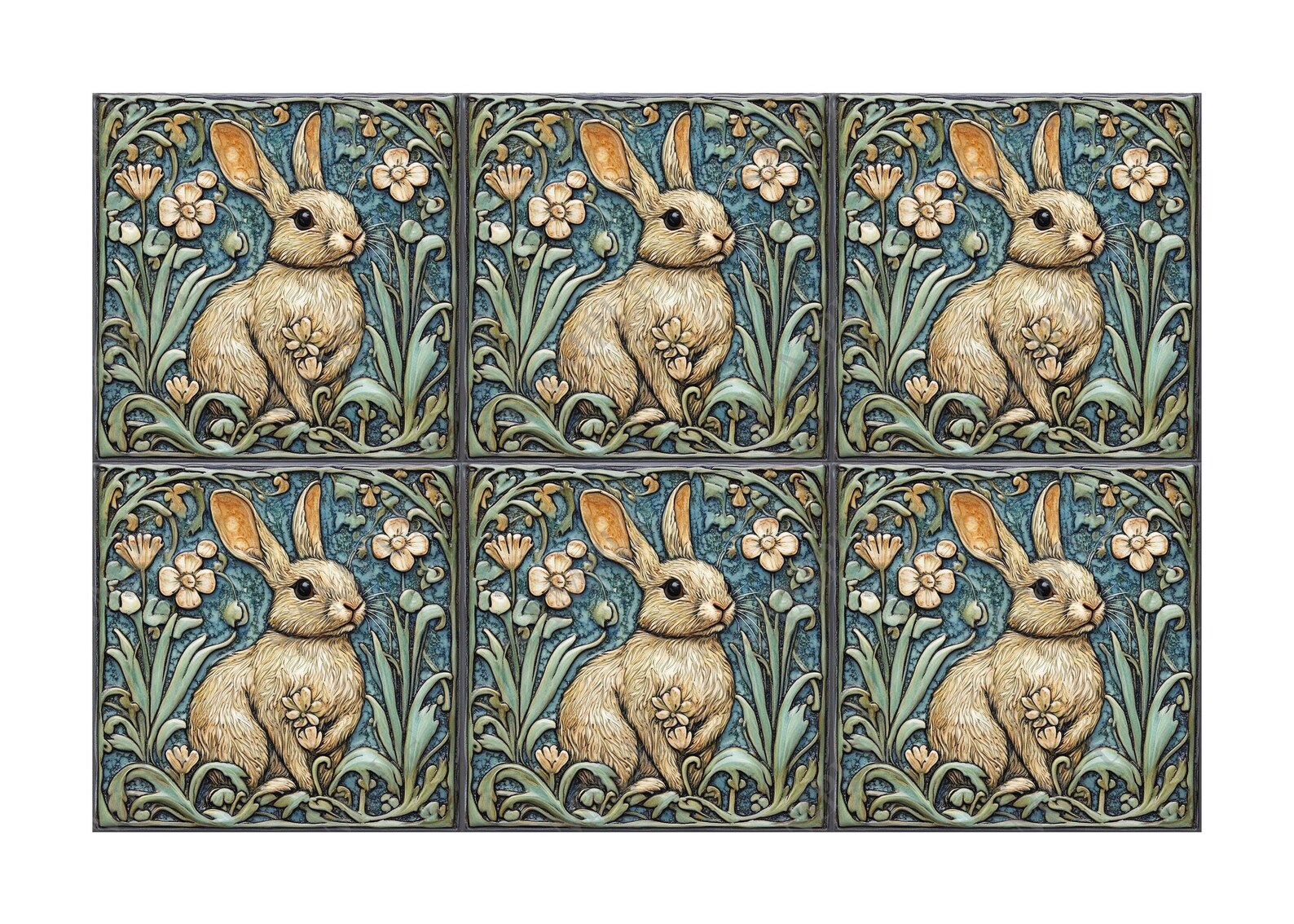 Bunny Rabbit Ceramic Tile - Vintage Design Rabbit Ceramic Tile - Rabbit ...