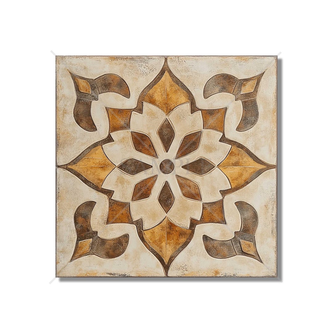 Vintage Moroccan Design Tan and Brown Ceramic Tile - Brown Patterned ...