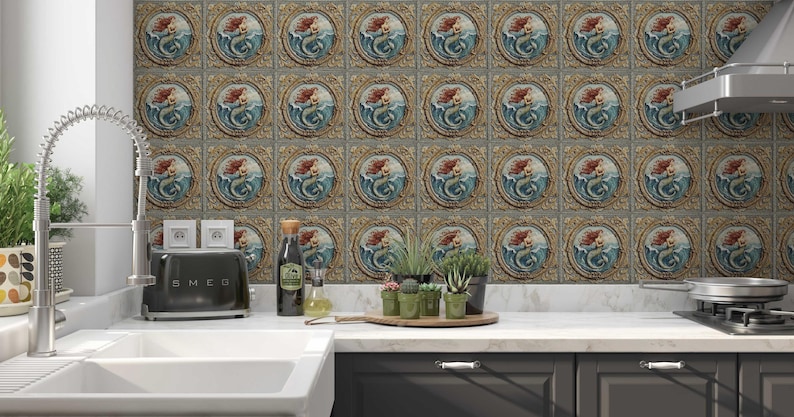 Mermaid Design Ceramic Tile - Mermaid Home Decor Tile - Mermaid Accent ...