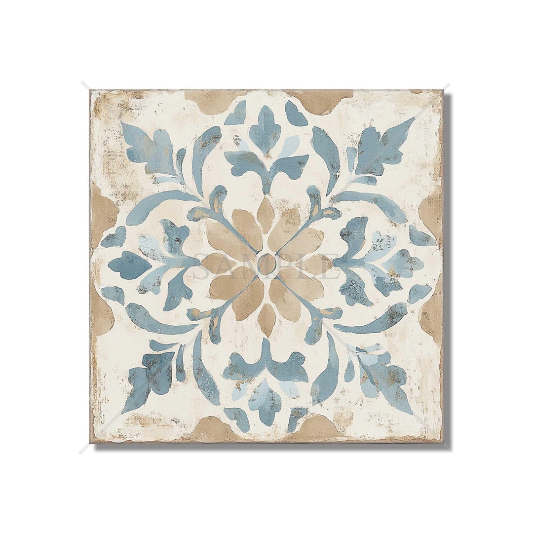 Light Blue and Tan Ceramic Tile Patterned Kitchen Backsplash Tiles ...