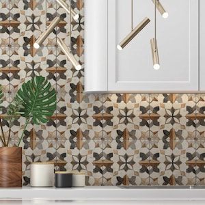 Vintage Neutral Tones Ceramic Tile Unique Patterned Kitchen Backsplash ...