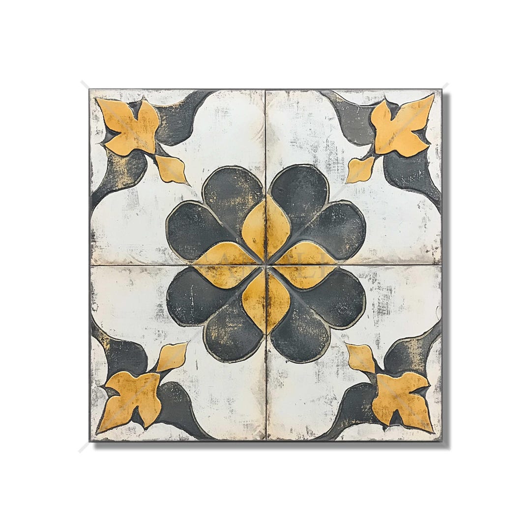 Rustic Black and Mustard Yellow Patterned Ceramic Tiles Vintage ...