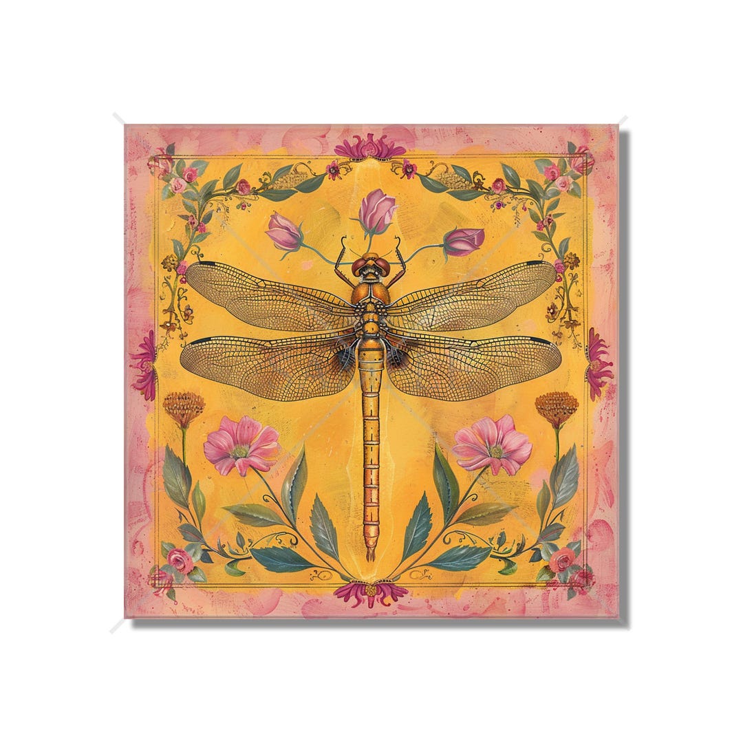Yellow Pink Dragonfly Design Ceramic Accent Tile - Kitchen Accent Tile ...