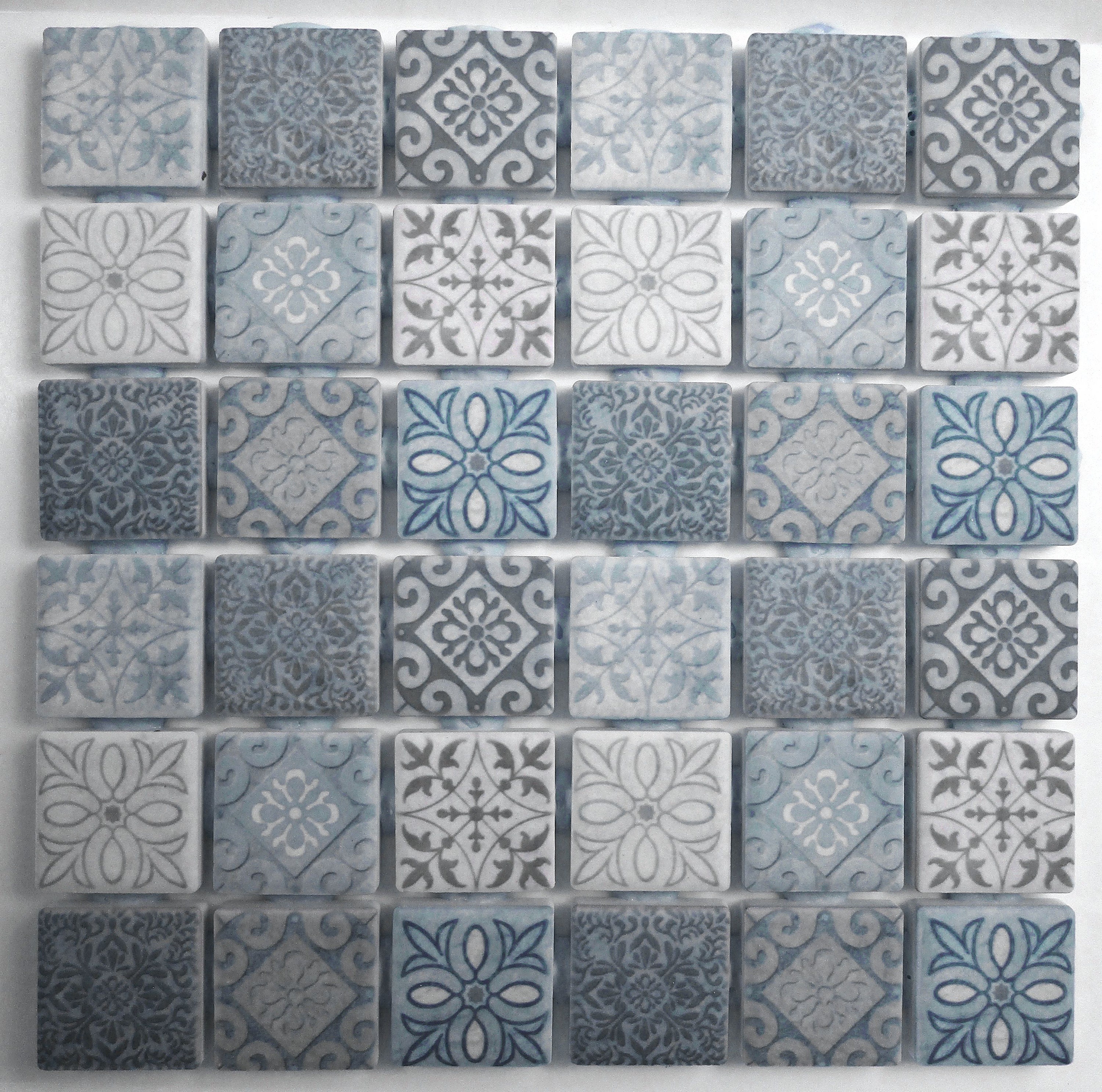 Ceramic Mosaic Tiles Blue Grey Vintage Design Medallions - Etsy