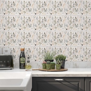 Botanical Leaves Ceramic Tile - Botanical Kitchen Backsplash Tile ...