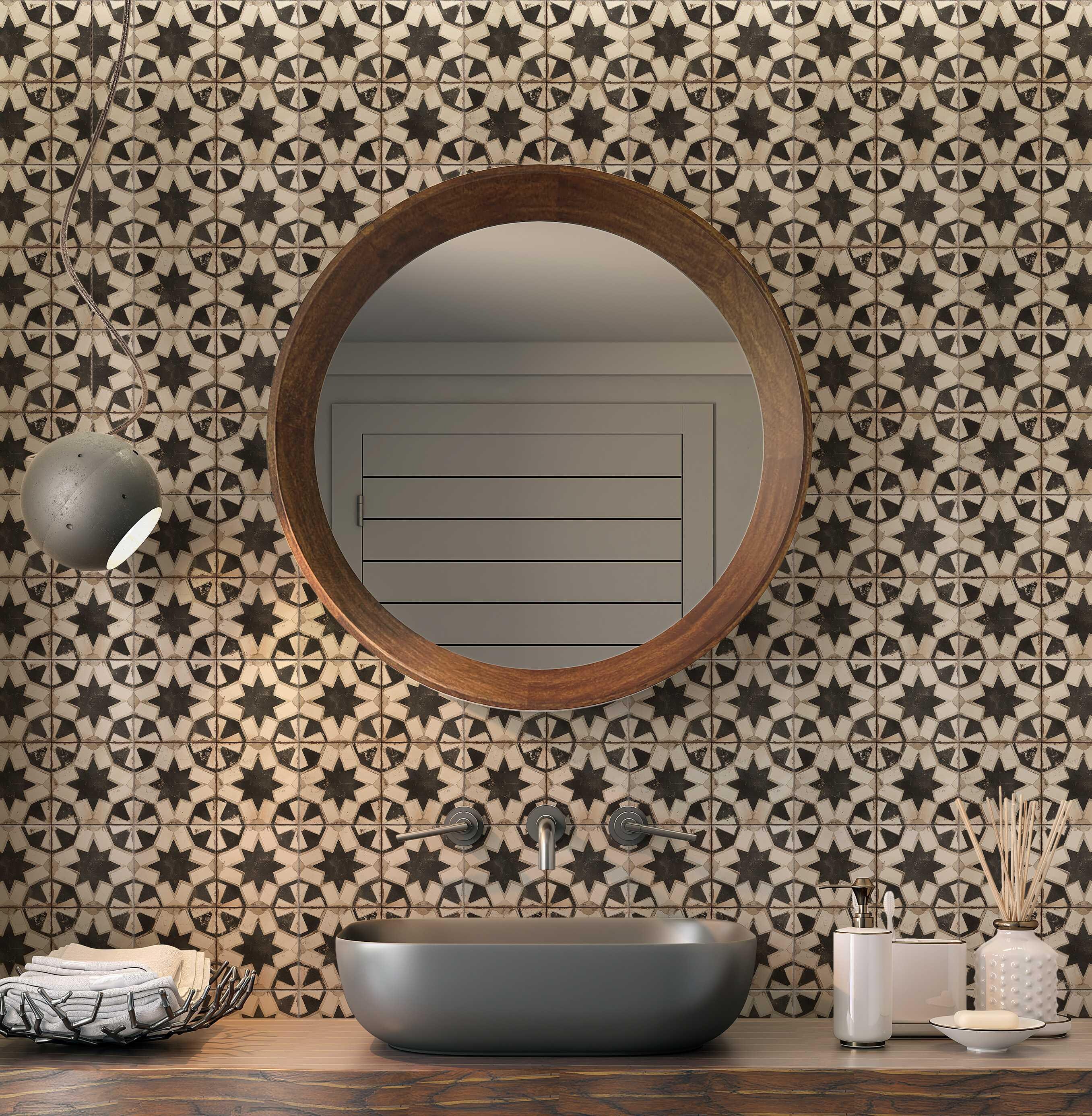 Rustic Black and off White Ceramic Tile - Patterned Ceramic Tile ...