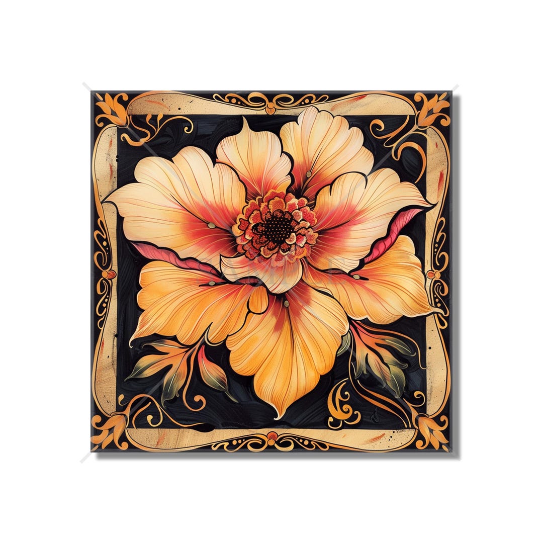 Flower Design Ceramic Accent Tile - Floral Design Kitchen Accent ...