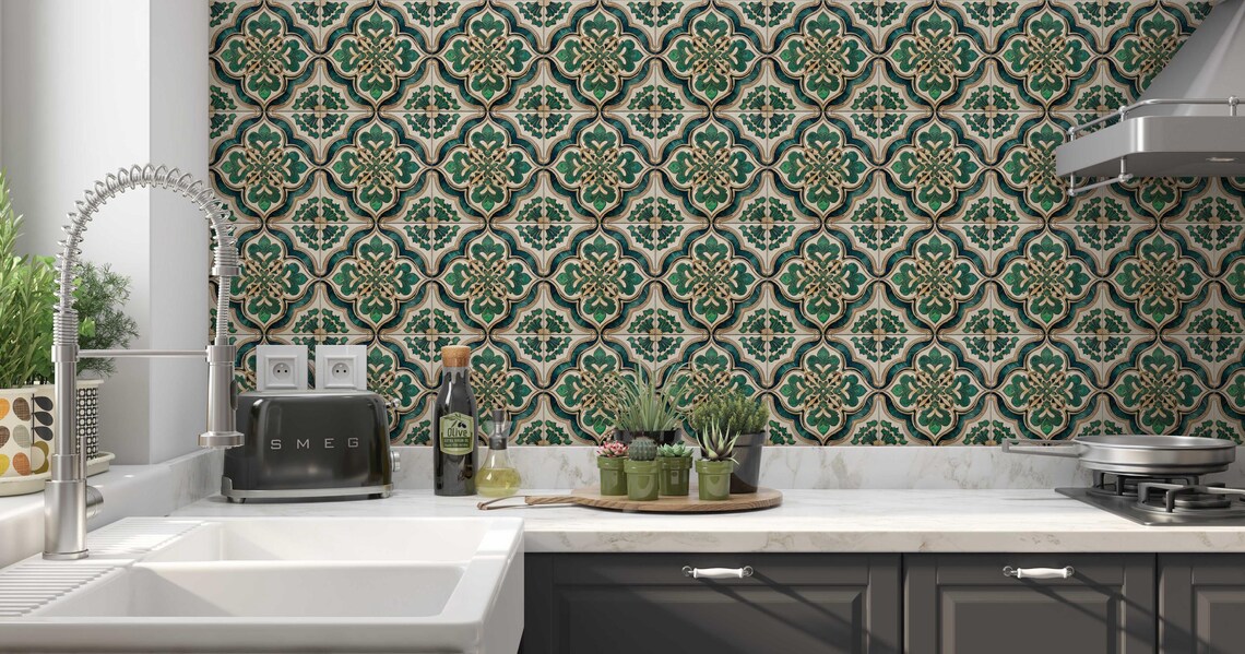 Emerald Green Ceramic Tile - Vintage Design Kitchen Backsplash Tile ...