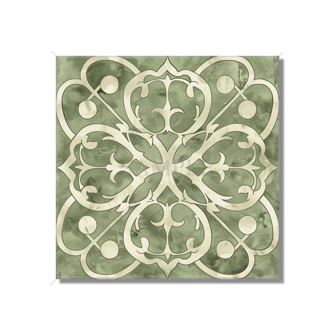 Sage Green Patterned Ceramic Tile - Unique Kitchen Backsplash Tile - Bathroom Tile Vintage ...