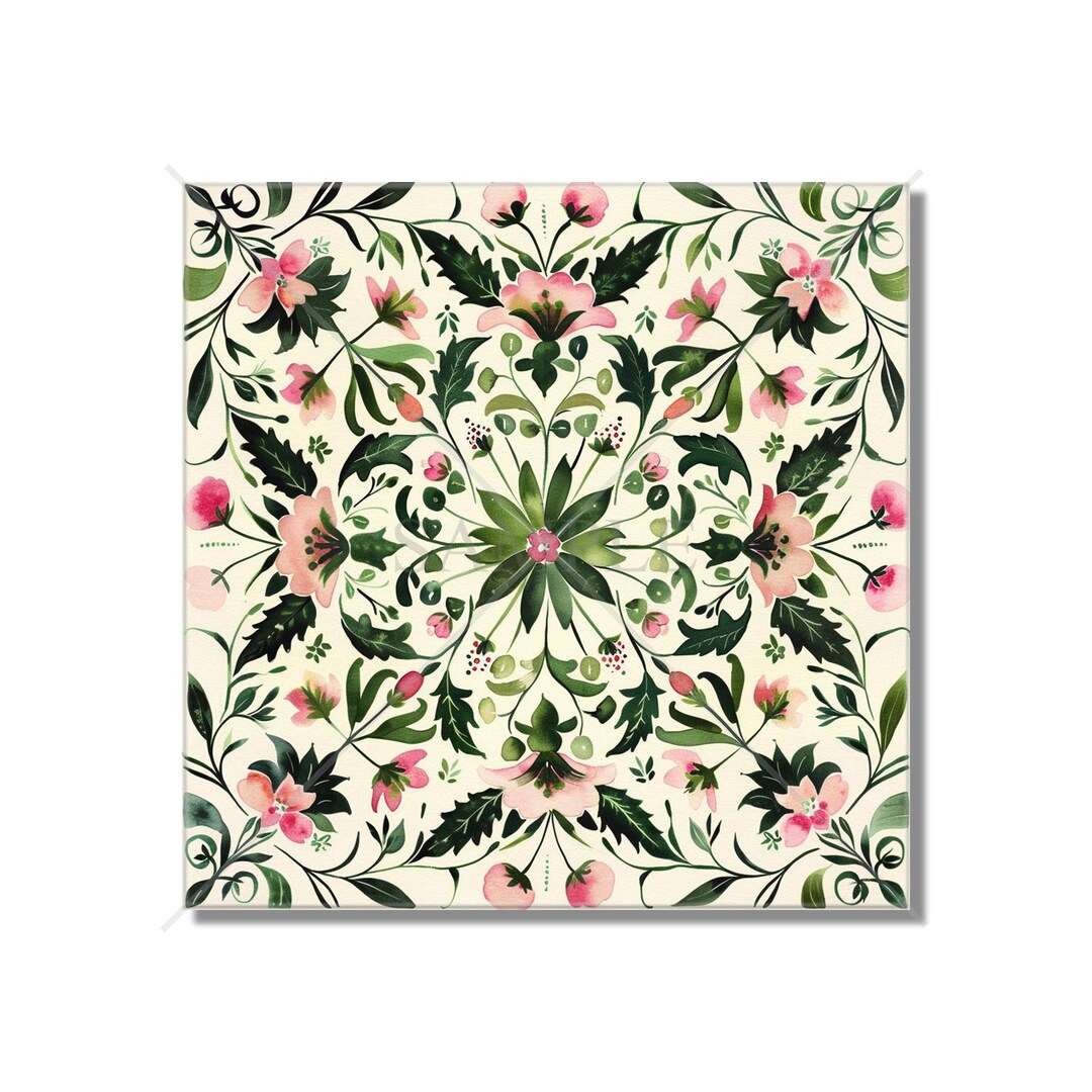 Pink and Green Floral Ceramic Tile - Cottage Kitchen Backsplash Tile ...