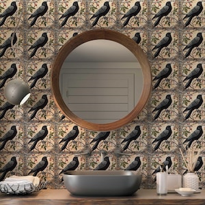 Raven Bird Ceramic Tile - Witchy Home Decor Raven Design Wall Tiles ...