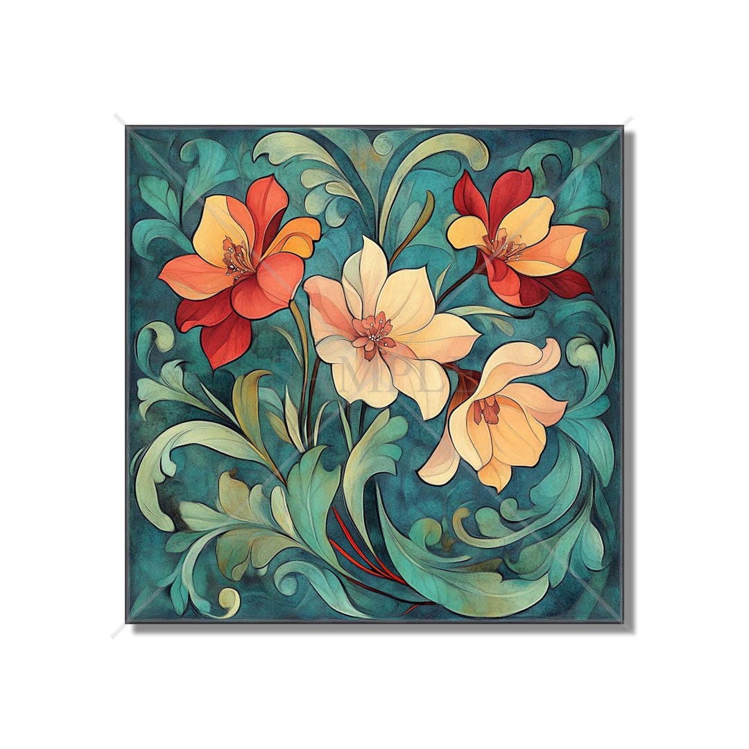 Ceramic Tile Vintage Art Nouveau Flower Design Art Nouveau Kitchen ...