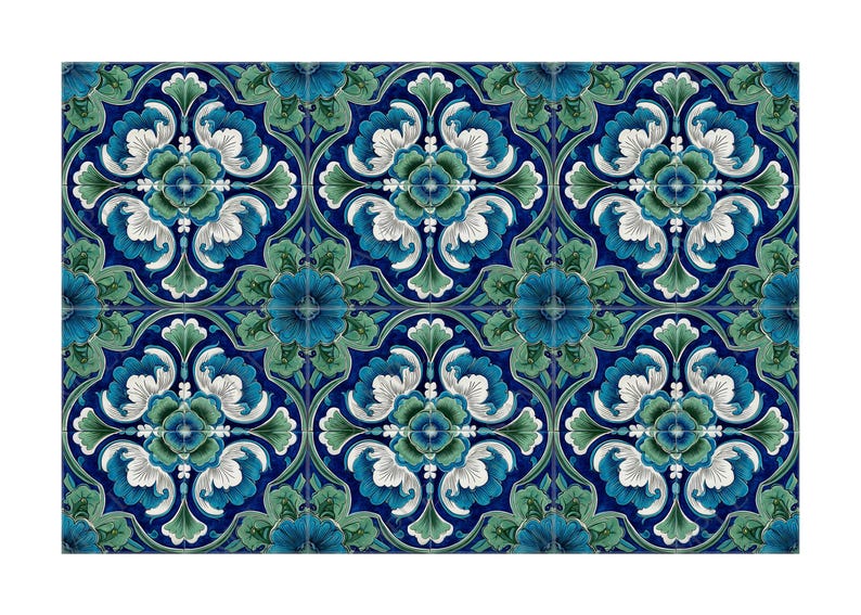 Blue and Green Ceramic Tile - Vintage Floral Design Tile - Kitchen ...