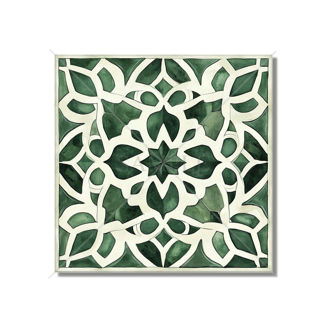 Green off White Patterned Ceramic Tile - Unique Kitchen Backsplash Tile ...