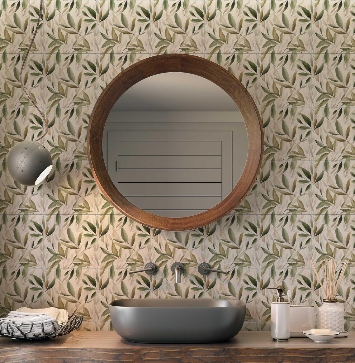 Botanical Leaves Ceramic Tile - Botanical Kitchen Backsplash Tile ...